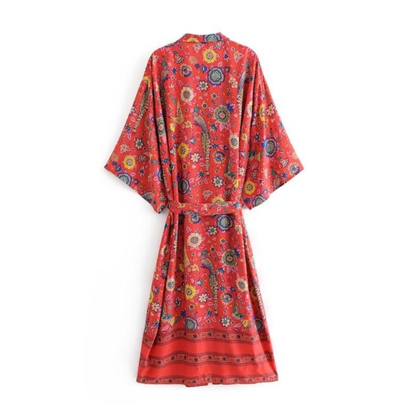 TheBoldBohemian | Swim | New Floral Lovebird Red Gypsy Boho Robe Kimono ...